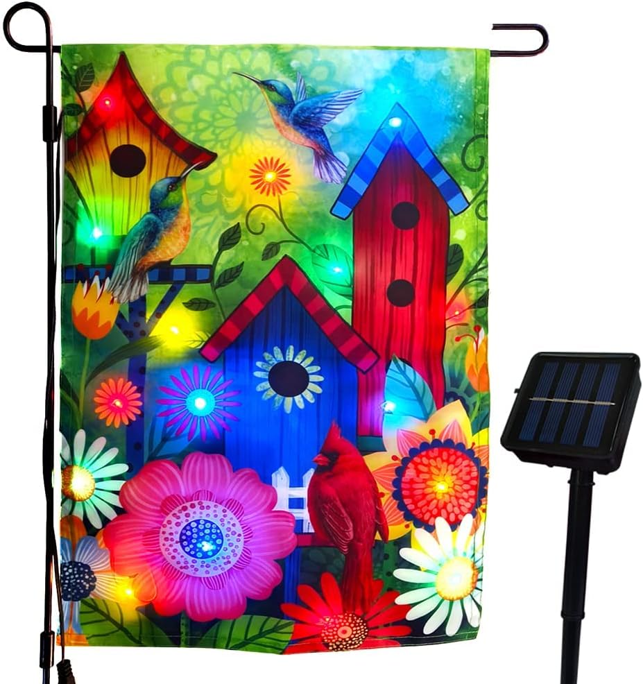 Amazon.com : YMYIELD Lighted Tree Birds Garden Flags 12x18 Double Sided ...