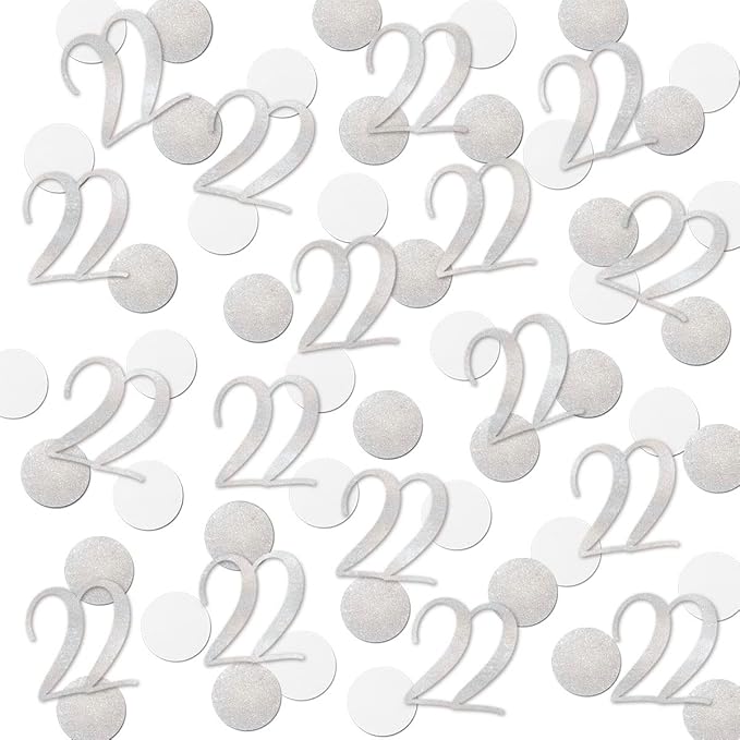 Amazon.com: Silver Glitter 22 Confetti, 22nd Birthday Number Confetti ...