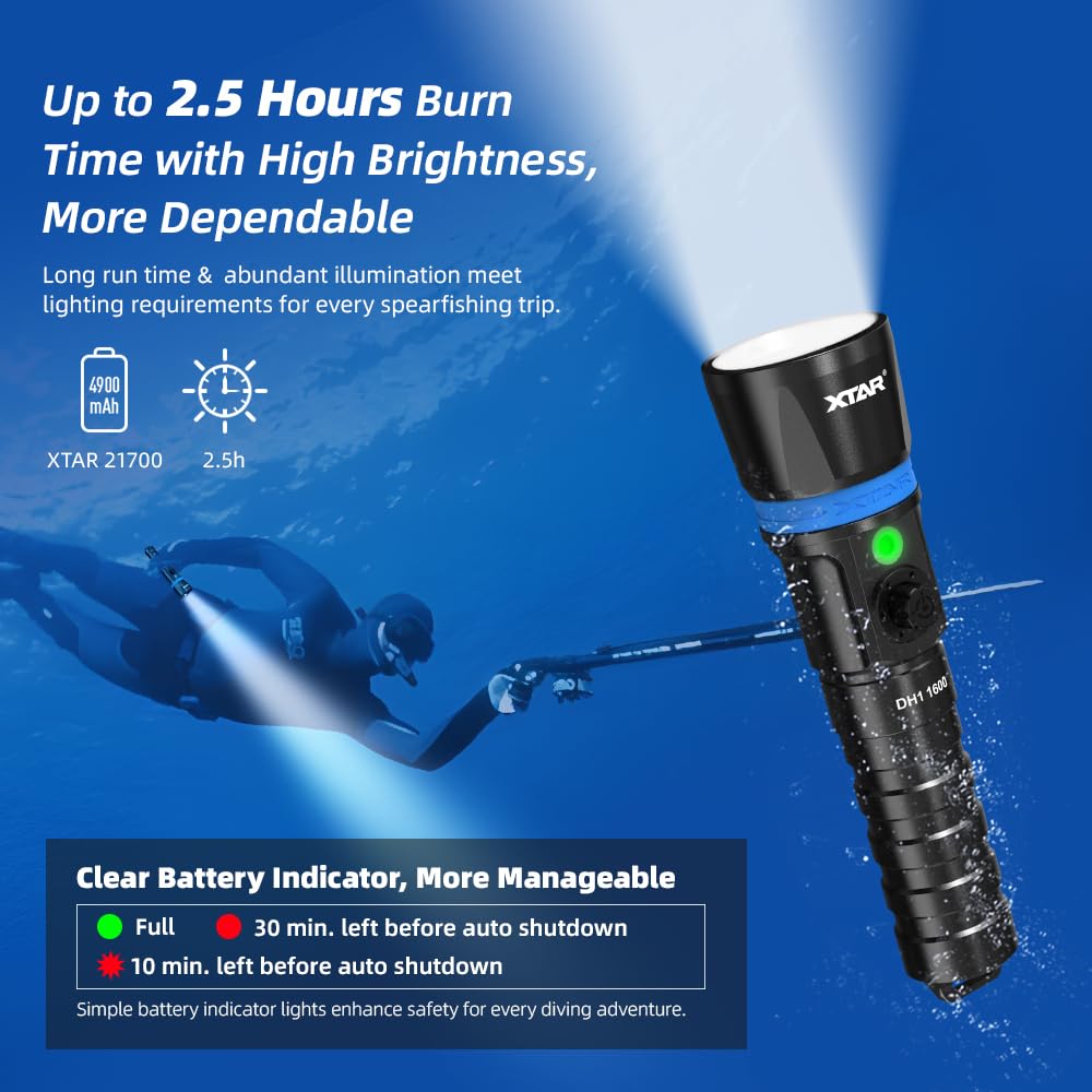 Snapklik.com : XTAR Hunter DH1 1600 Lumen Scuba Dive Light, 5 Degrees ...