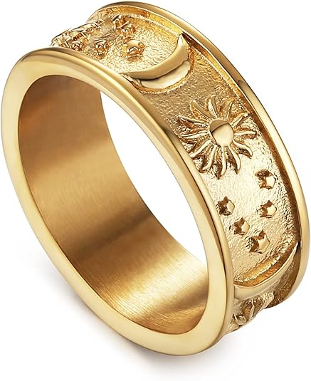 HZMAN 8mm Moon Star Sun Statement Ring Stainless Steel Boho Jewelry for ...