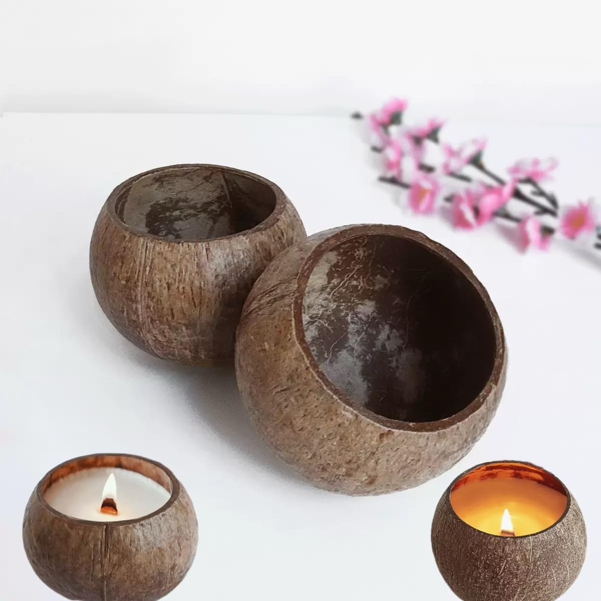 Amazon.com: 2 Pack Candle Bowl Coconut Shell Empty Coconut Bowl Wooden ...