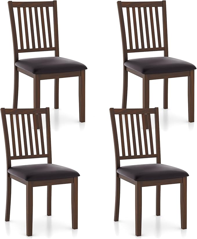 Amazon.com - Giantex Wooden Dining Chairs Set of 4, Upholstered Kitchen Chairs w/Slat Back, Wear ...