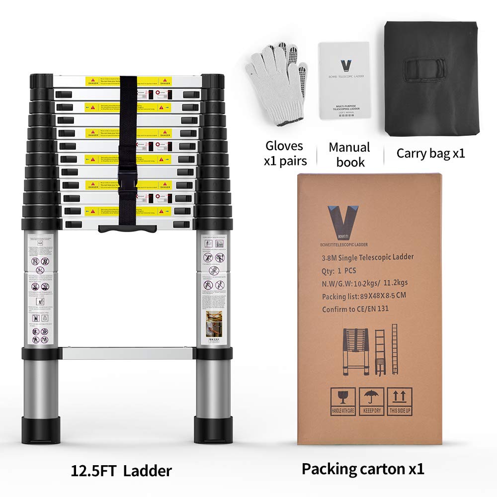 Telescoping Ladder 12.5FT Aluminum Telescopic Extension Ladder ...