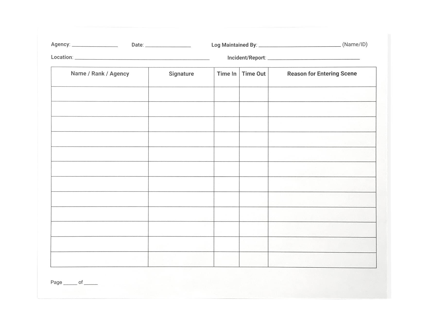 Crime Scene Photography Log