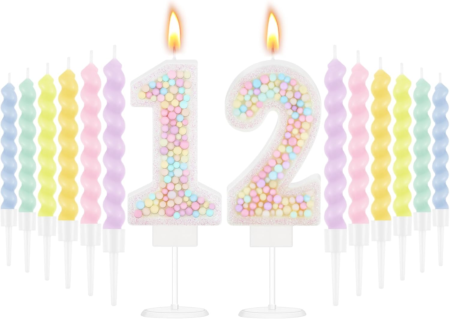 Amazon.com: MTLEE Number 12 Birthday Candle with 12 Pcs Spiral Candles ...