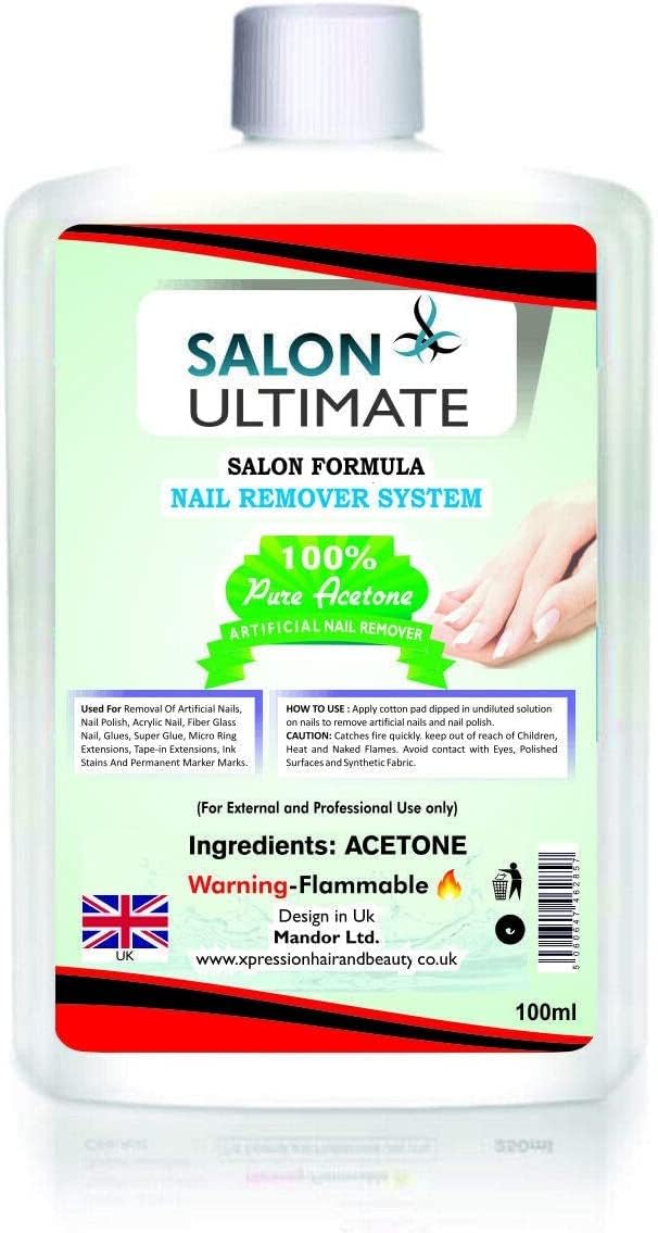 SALON ULTIMATE Professional 100% Pure Acetone Nail Polish Remover, UV ...
