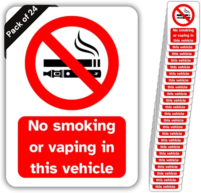 No Smoking or Vaping Vinyl in This Vehicle Signs, 75mm x 100mm, Self ...