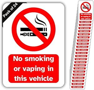 No Smoking or Vaping Vinyl in This Vehicle Signs, 75mm x 100mm, Self ...