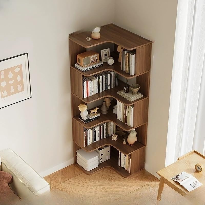 Amazon.com: LITFAD Modern Vertical Corner Bookshelf Solid Wood Floor ...