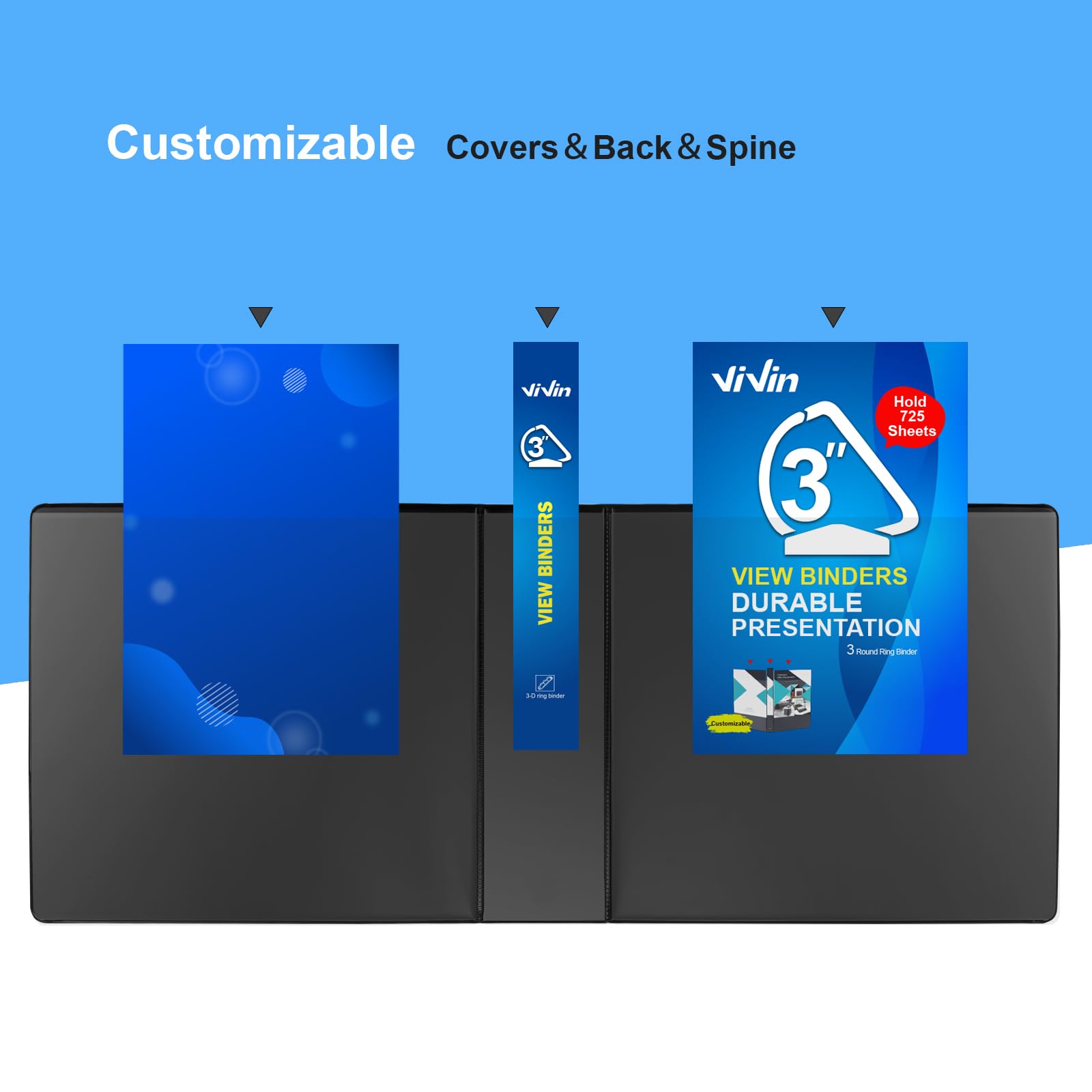 Snapklik.com : ViVin Durable 3 Inch D Ring View Binder, Large 3" Slant ...