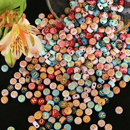 Amazon.com: HERZWILD 1000pcs Gold on Colored Alphabet Beads 4 x 7 mm ...