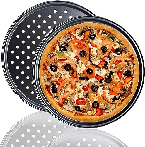MartShire Pizza Tray Pack of 2 Non-Stick 12'' Round Pizza Pan with ...