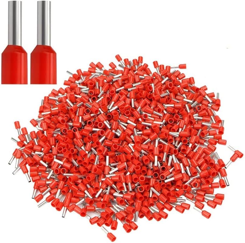 ESPtronics 1000 Pcs Ferrule Copper Crimp Connectors AWG18, 1.0mm Red ...