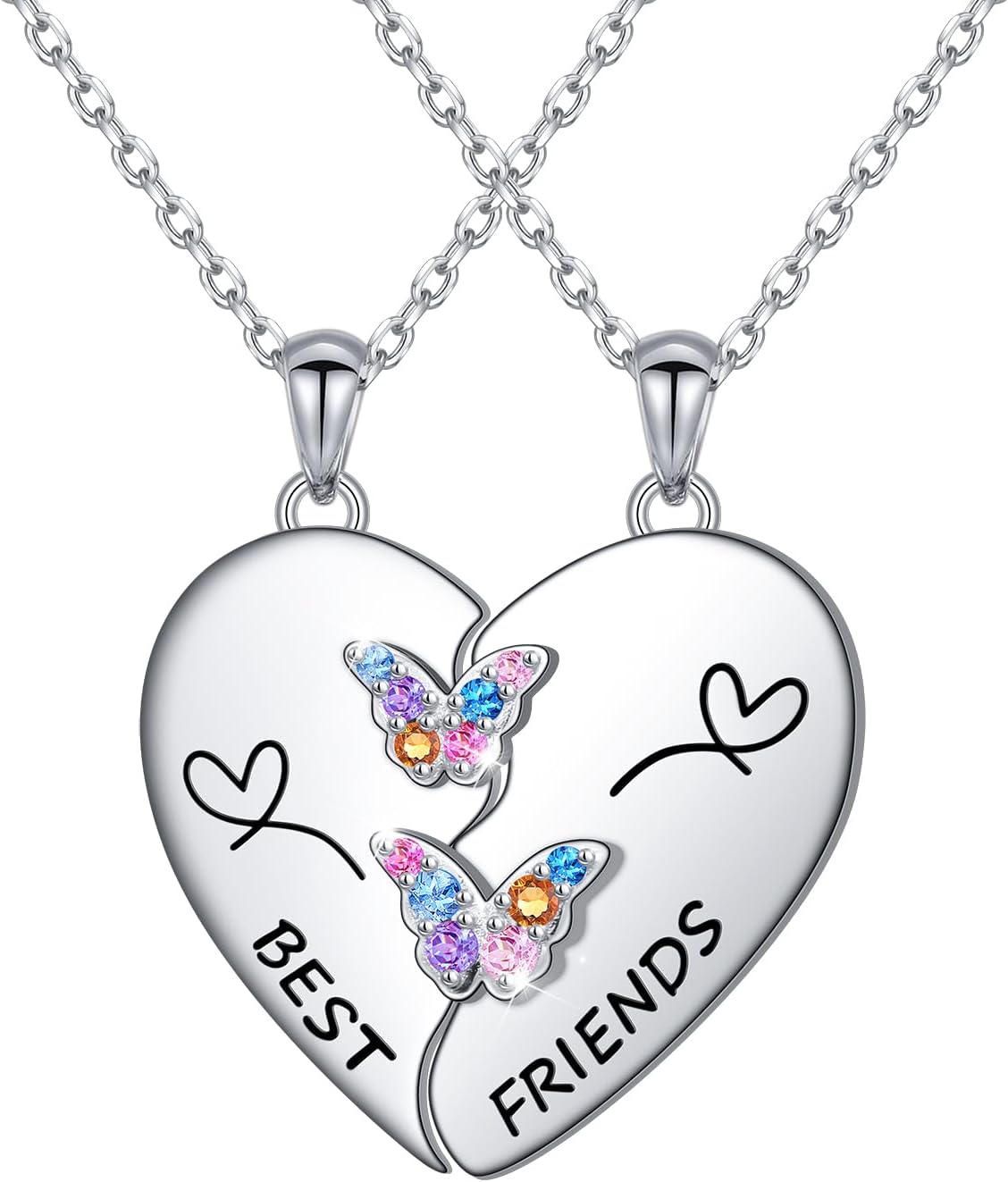 Flyow S925 Sterling Silver Friendship Necklace - Matching Heart Best ...