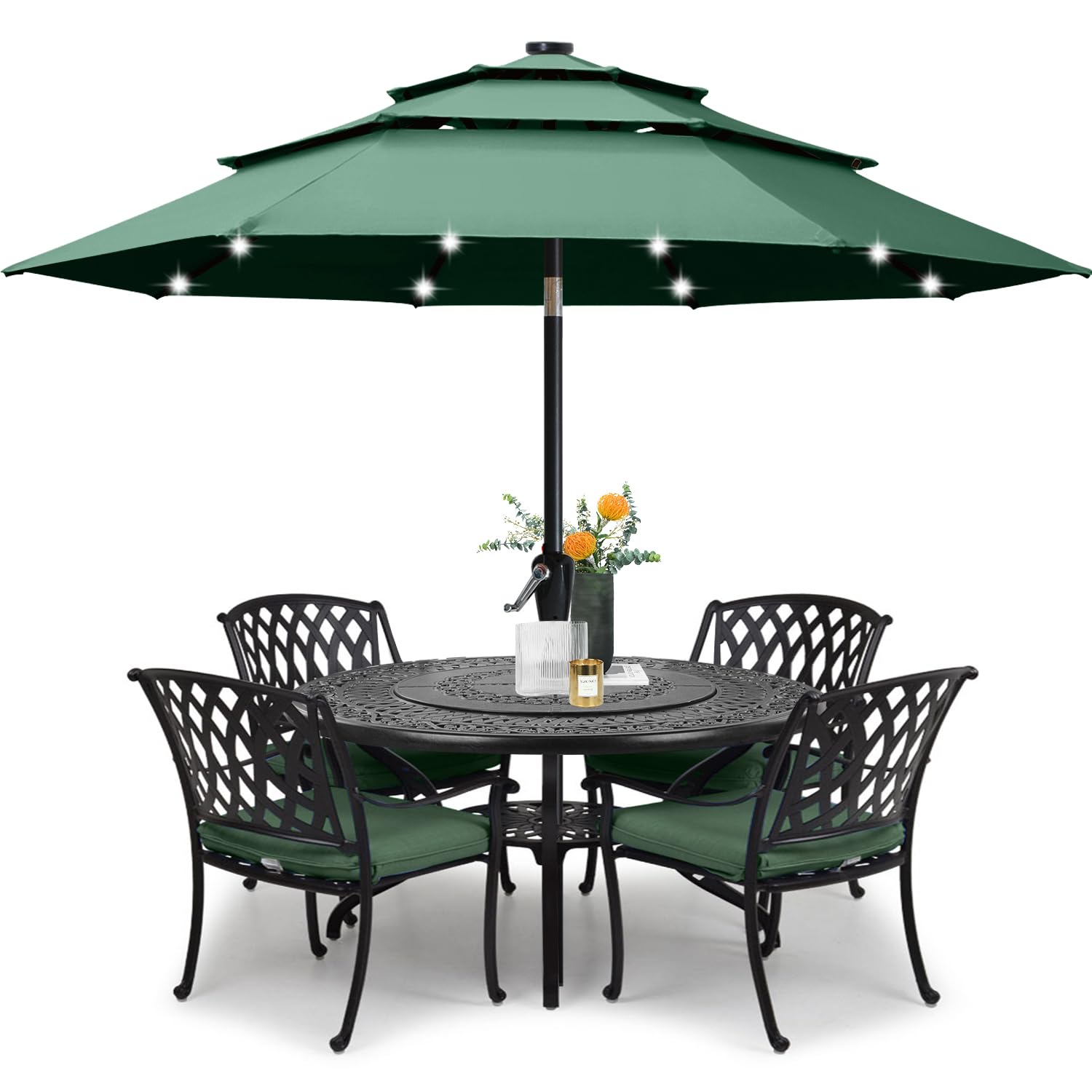 ABCCANOPY Solar Led Patio Umbrellas 3-Tiers 11FT (Green) 3-tiers forest ...