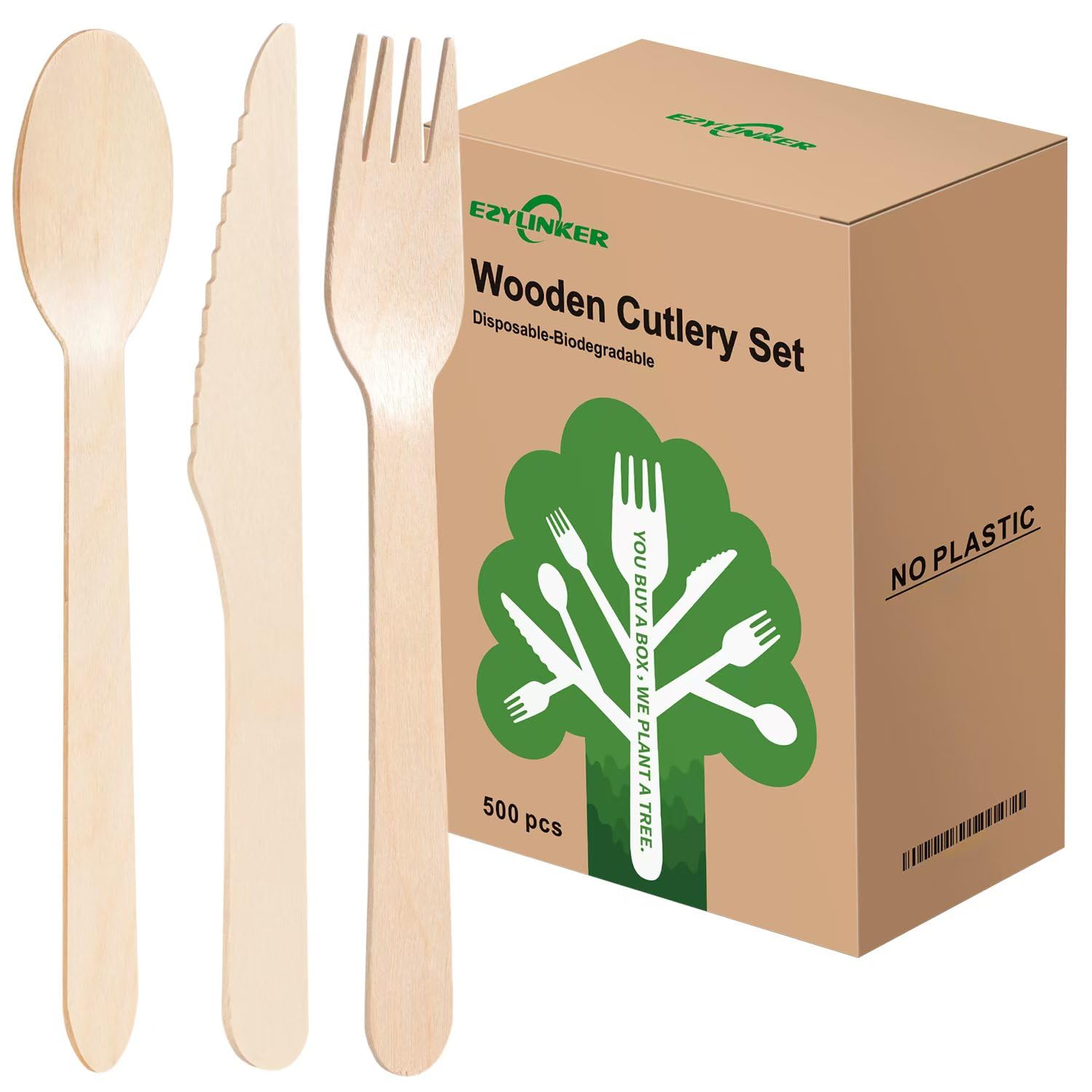 Amazon.com: Compostable Cutlery Set - 500 Pieces Wooden Compostable ...