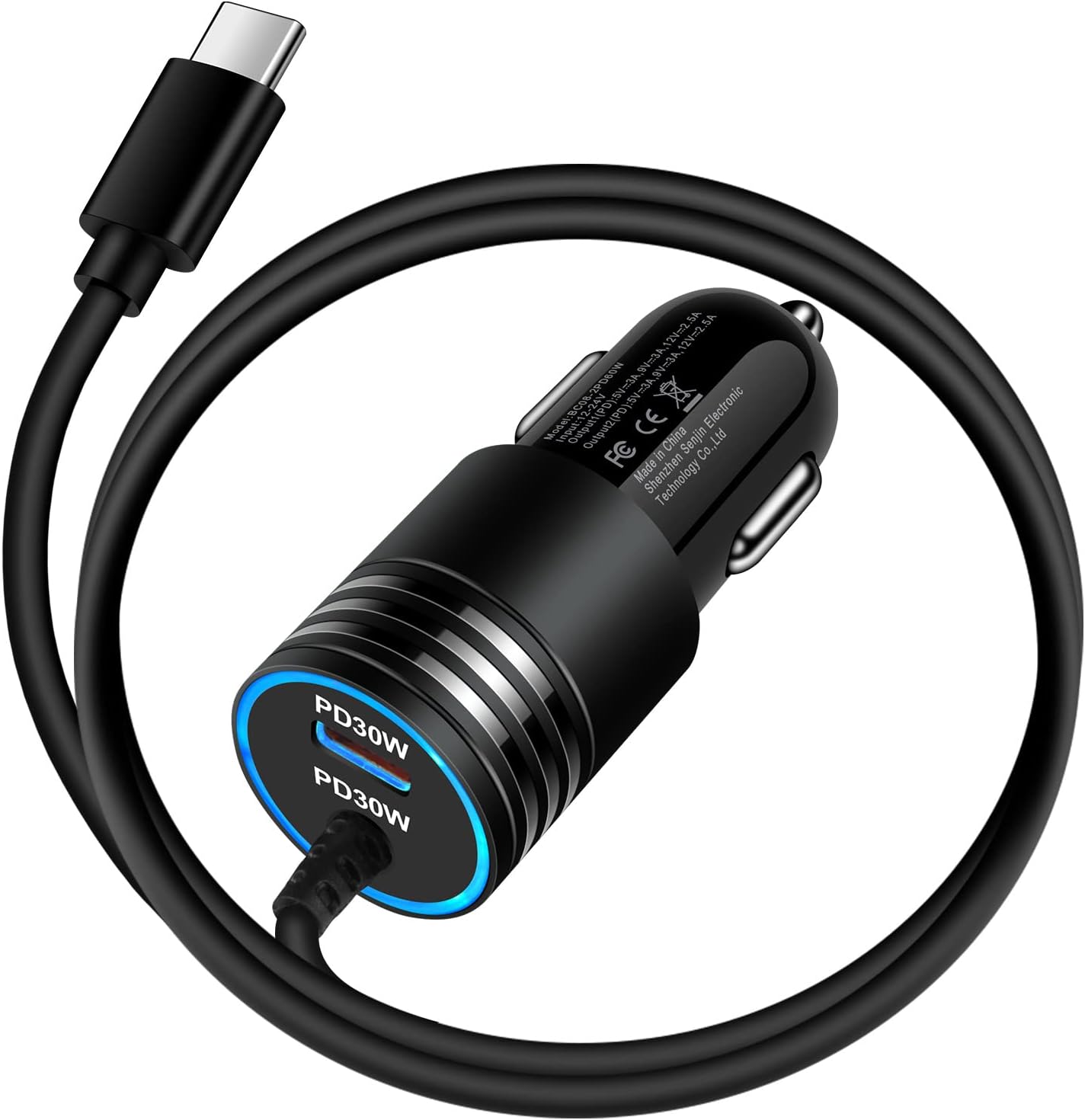 Amazon.com: 60W USB C Fast Car Charger with 3ft Type C Charger Cable ...
