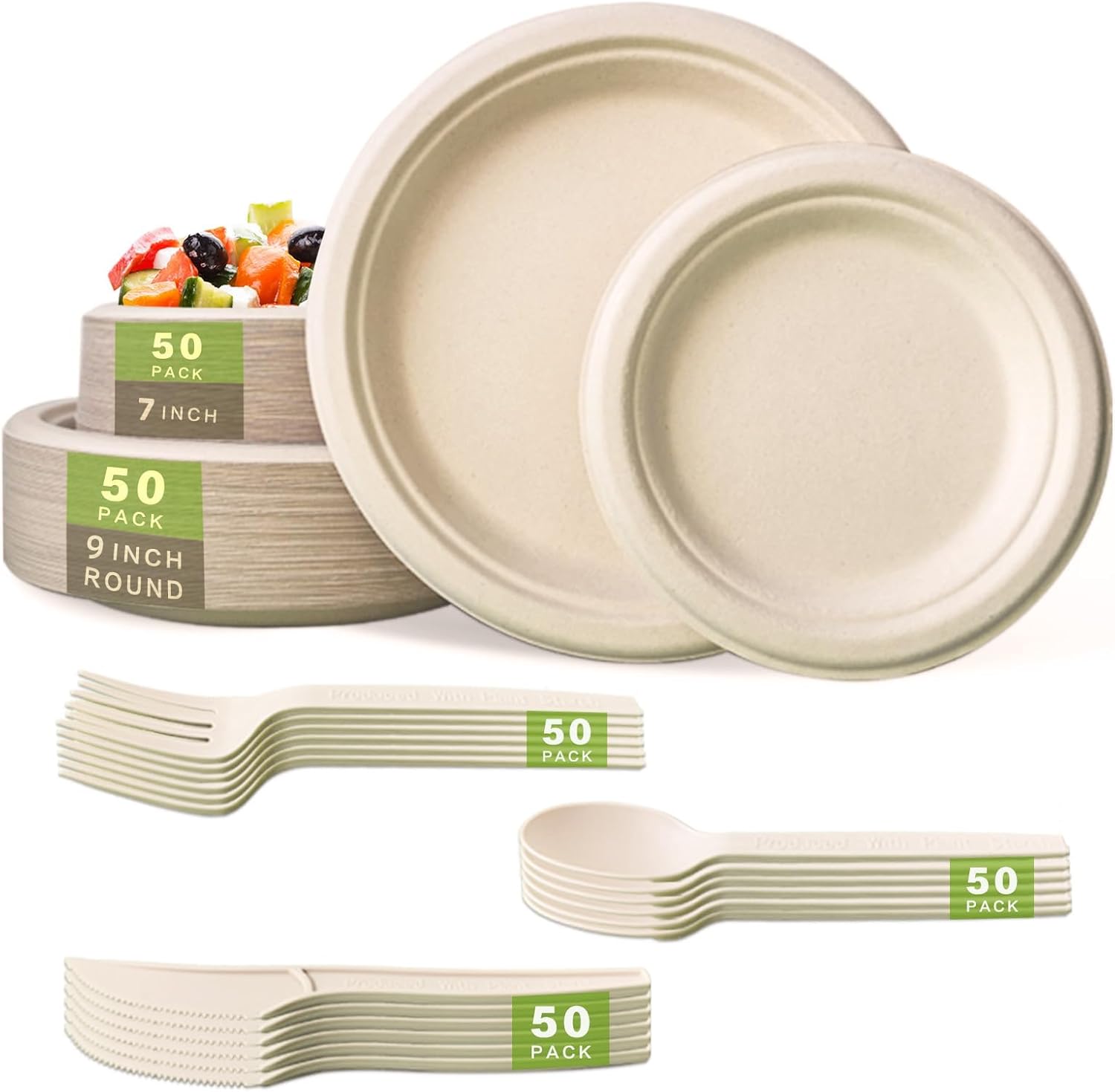 Amazon.com: TEMCOO Compostable Paper Plates Set 250PCS Heavy-Duty ...