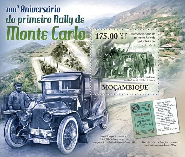 Mozambique 2010 The First Monte Carlo Rally Cars Stamp M/S MNH : Amazon ...