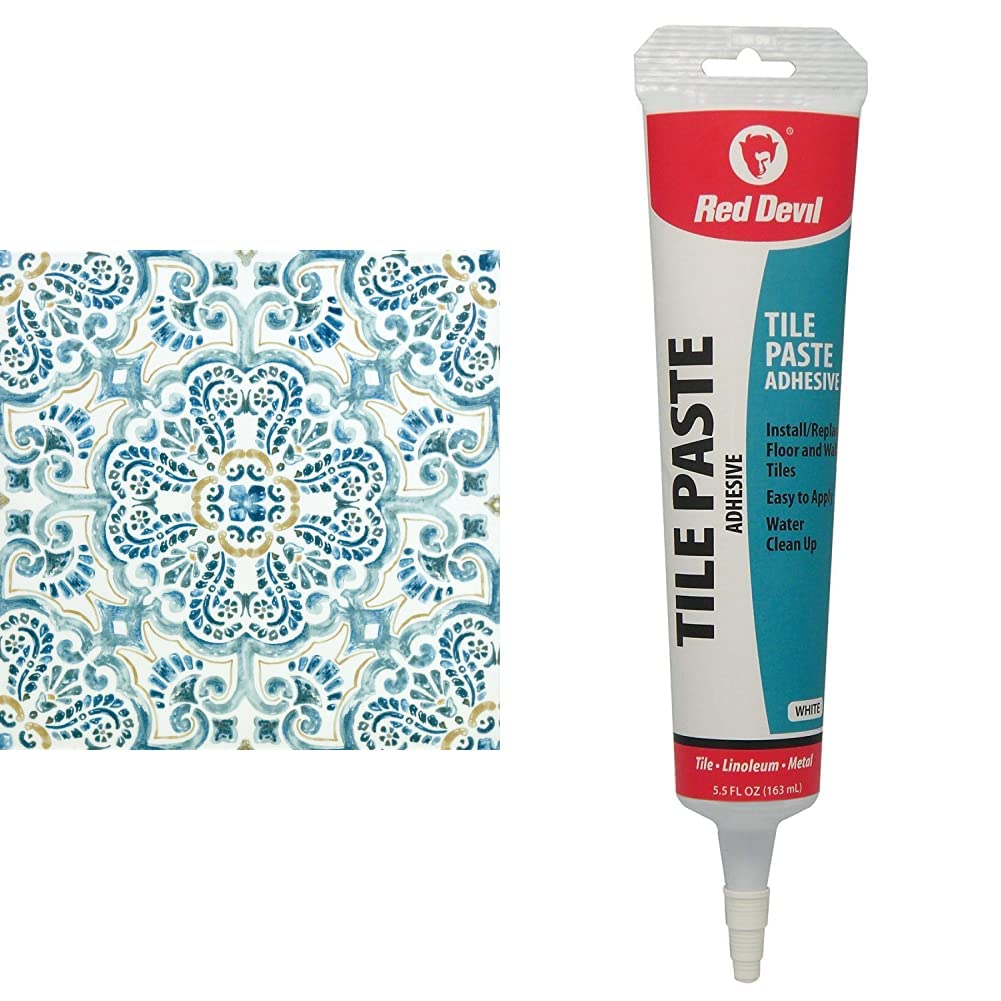 FloorPops FP2477 Fontaine Peel & Stick Floor Tiles, Blue & Red Devil ...