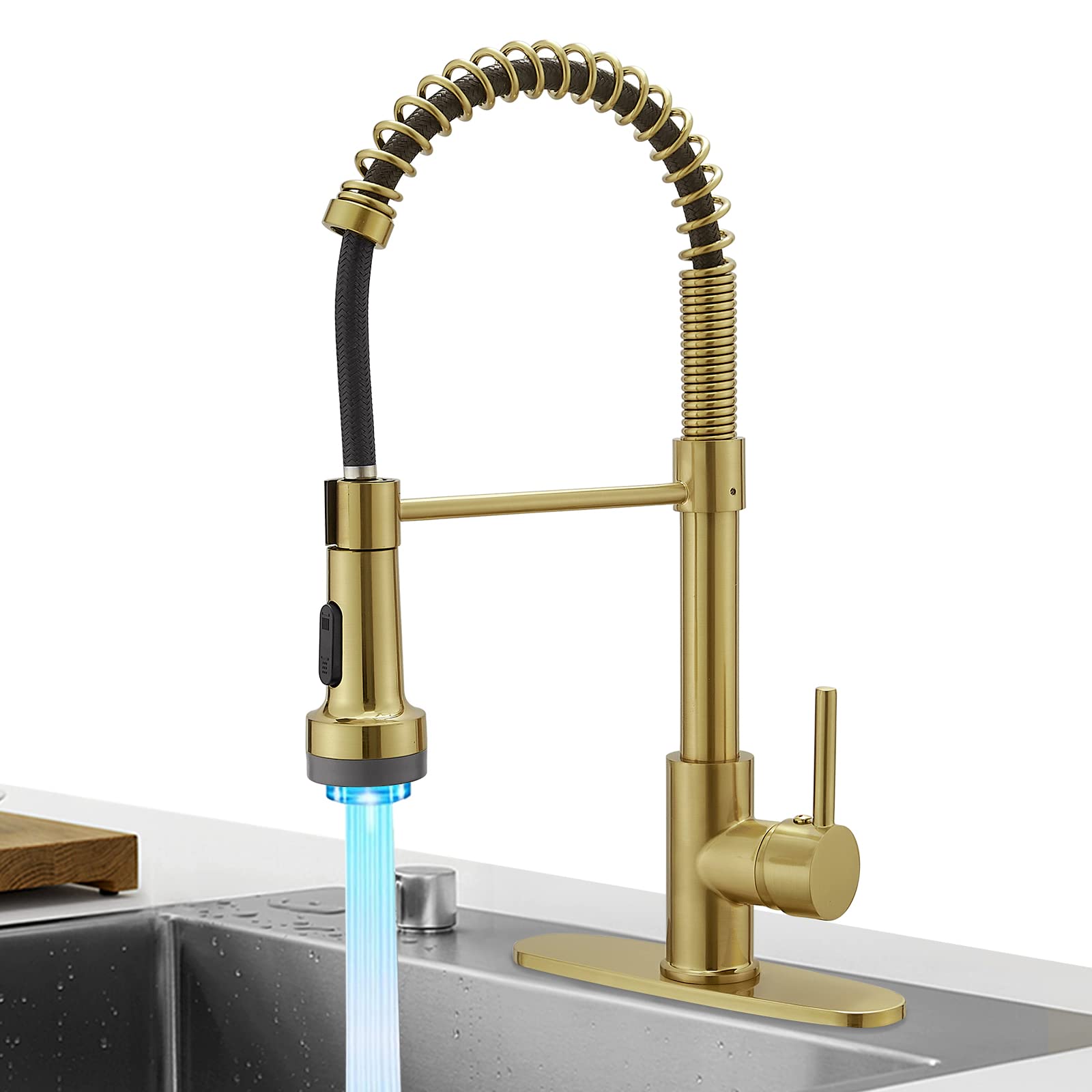 Snapklik.com : Hoimpro LED Gold Spring Kitchen Faucet