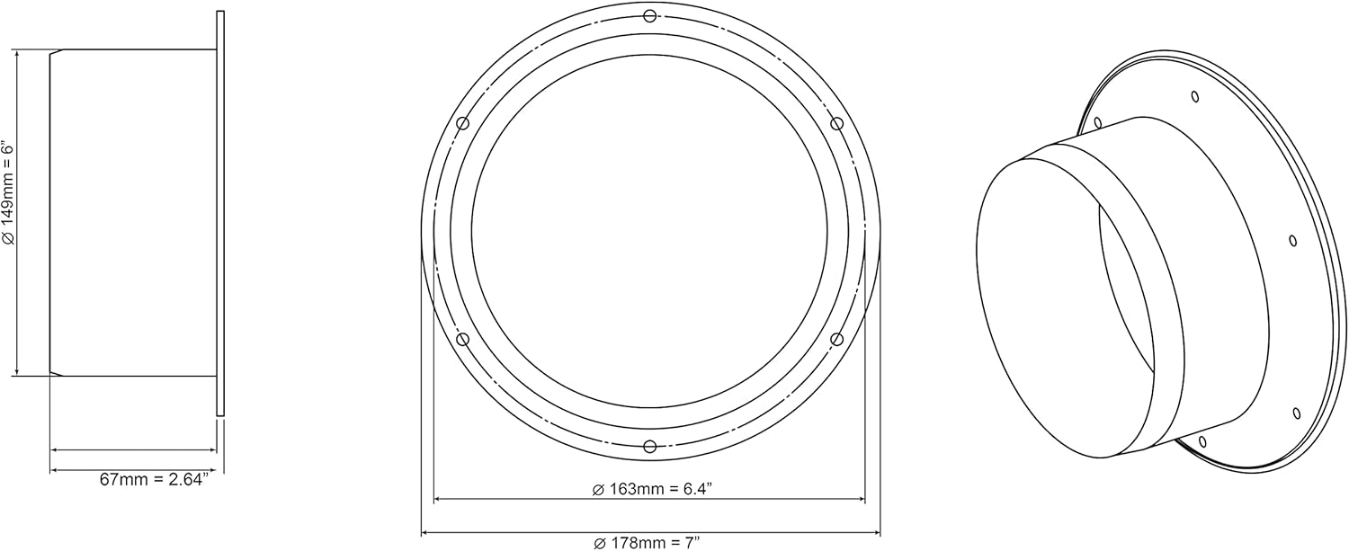 Wall Flange Diameter 6 Inch Inlet Pipe Connector for Ventilation Duct ...