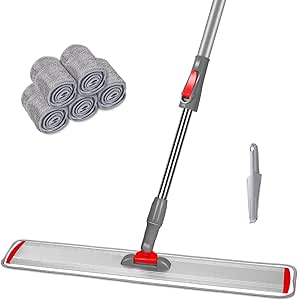 Masthome Flat Mop, Mops for Floor Cleaning, Floor Mop with 130CM Adjustable Stainless Steel ...