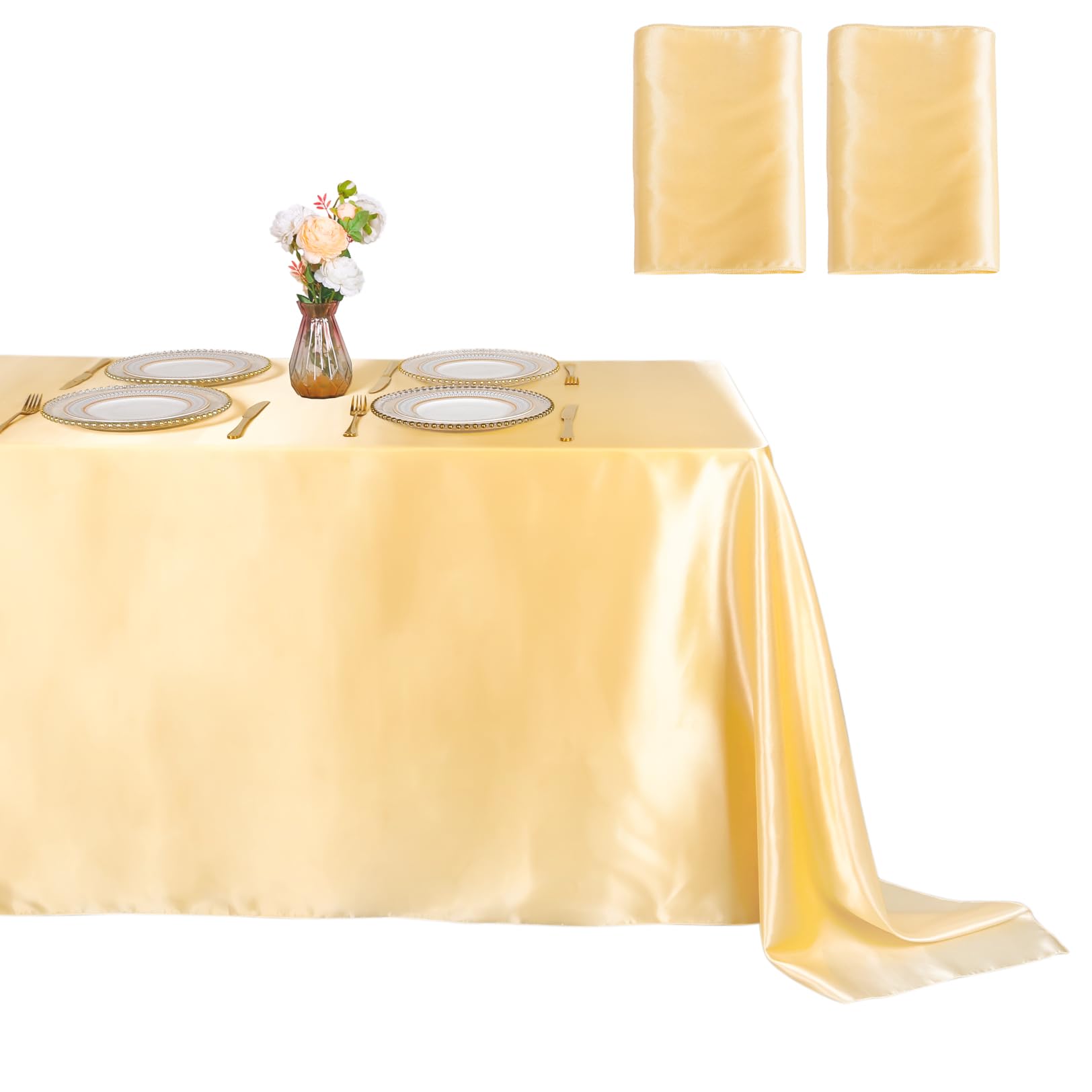 Amazon.com: ShinyBeauty Satin Tablecloth 2 Packs 60"X102" Gold Table ...