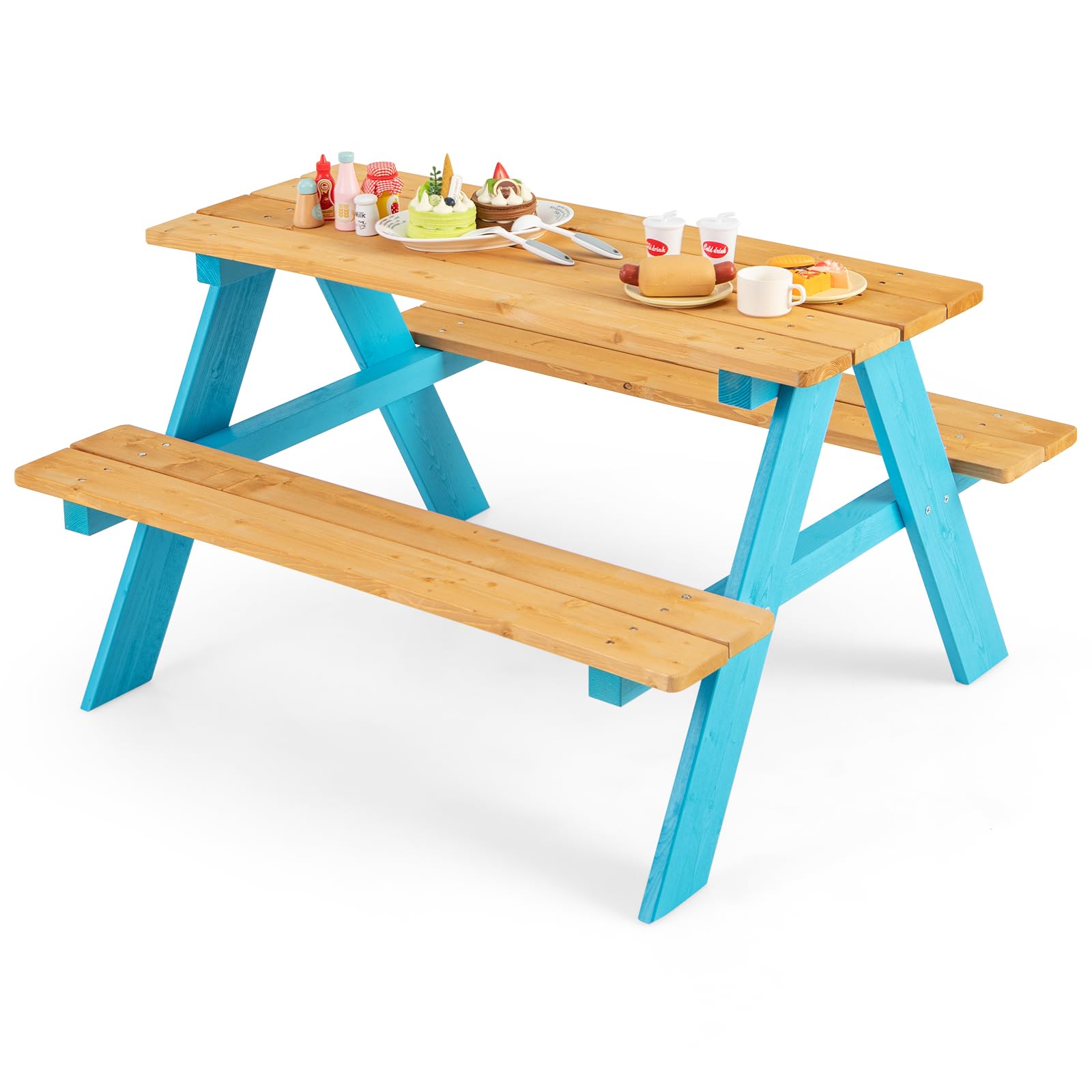 Amazon.com: KOTEK Kids Picnic Table, Fir Wood Toddler Table and Benches ...