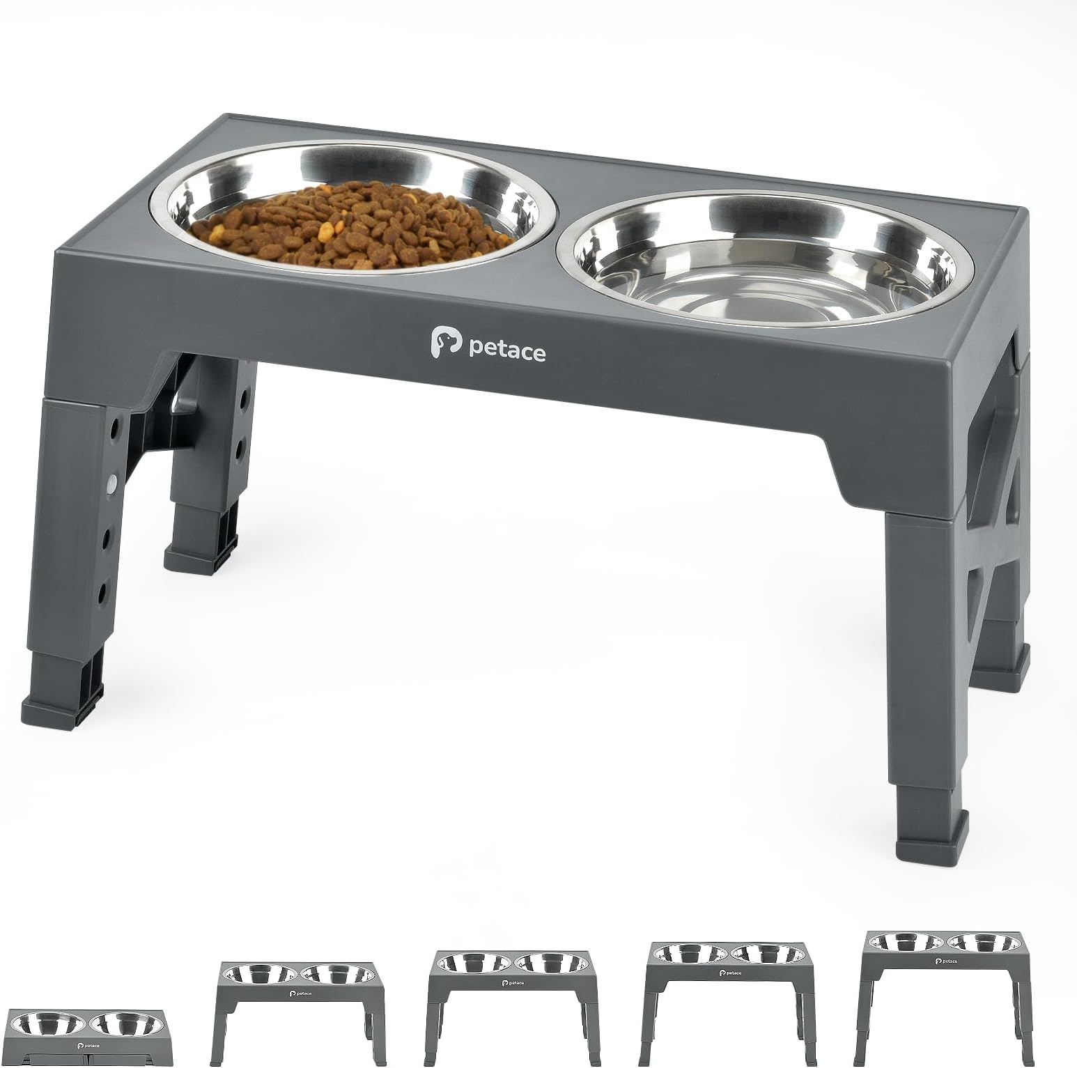Petace Elevated Dog Bowls with 2 Stainless Steel Dog Food Bowls, 5 ...