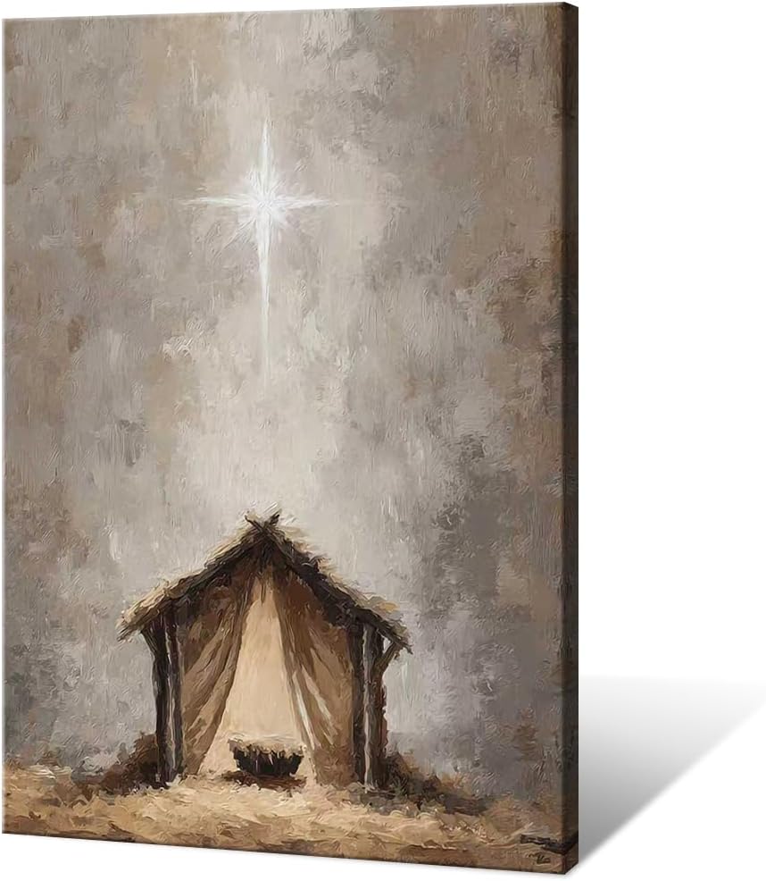 Amazon.com: Rustic Christmas Manger Canvas Poster Vintage Christian ...