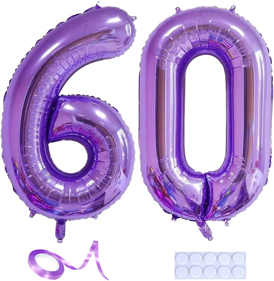 Yijunmca Purple 60 Number Balloons Giant Jumbo Number 60 32″ Helium ...