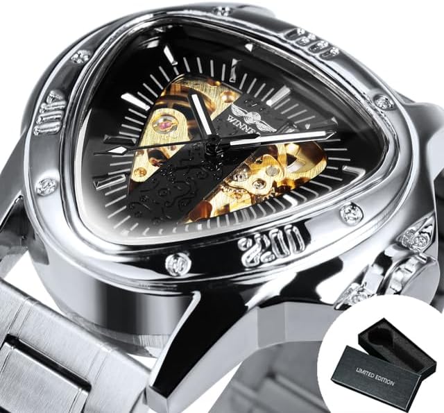 Watch - Winner Official Triangle Golden Ѕkе|еtоп Watch for Men ...