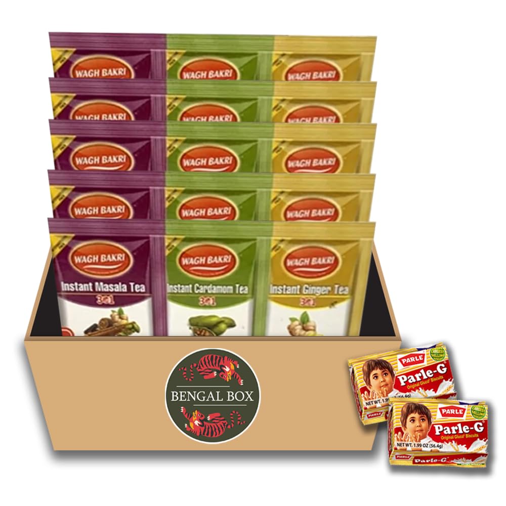 Buy BENGAL BOX Wagh Bakri Instant Tea Mix Variety 15 Sachets With Snack ...