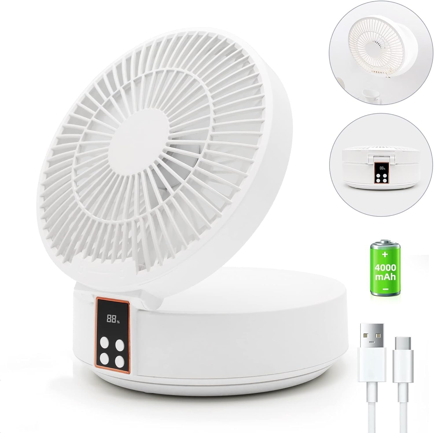 Foldable Fan for Bedroom, Ultra Quiet Small Desk Fan with HD Digital ...
