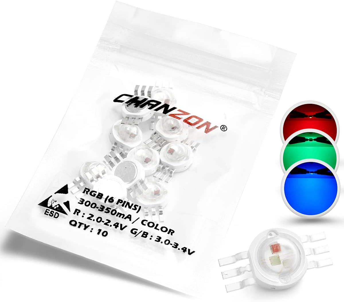 CHANZON 10 pcs High Power Led Chip 3W RGB 6 pins (600mA for Each Color ...