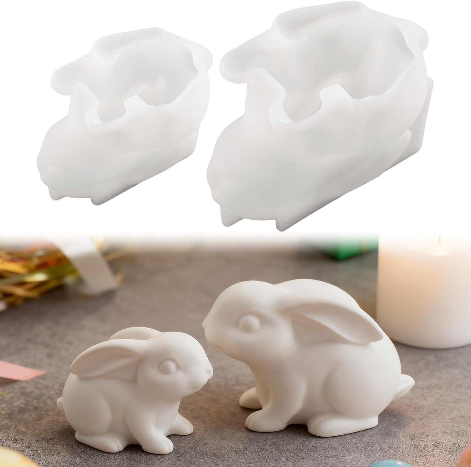 Amazon.com: 2Pcs Rabbit Animal Candle Molds, 3D Easter Bunny Silicone ...