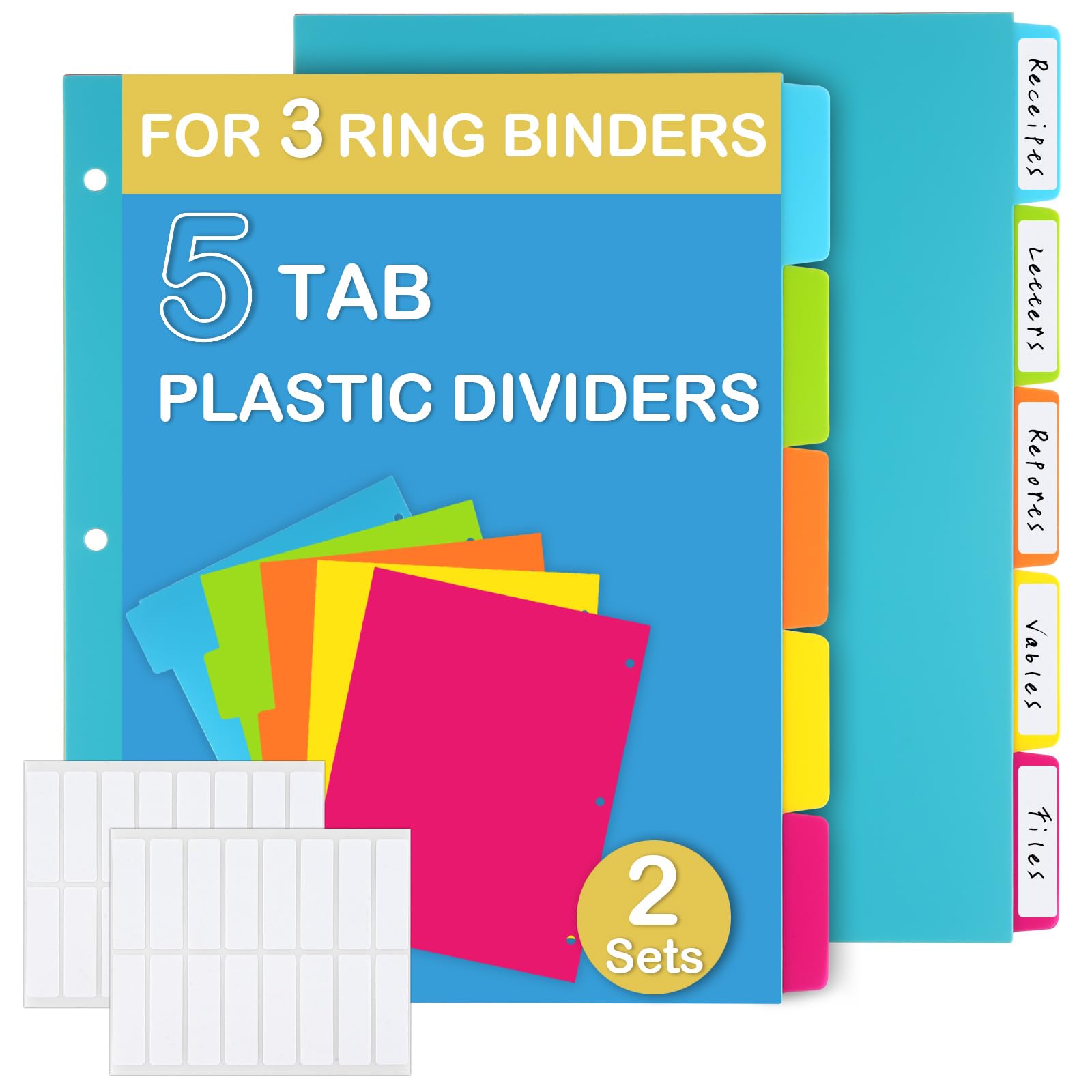 Amazon.com : Binder Dividers for 3 Ring Binder, 5 Tab Plastic Binder ...