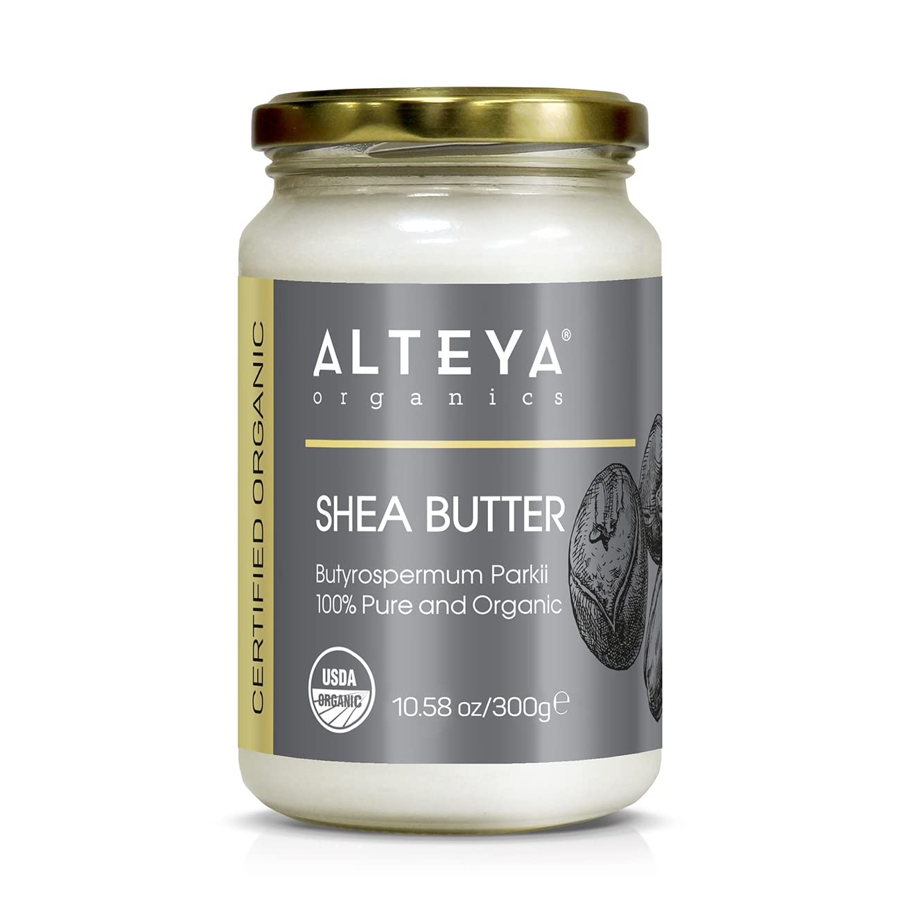 Amazon.com : Alteya Organics Pure Shea Butter 10.58fl oz/300g Glass Jar ...