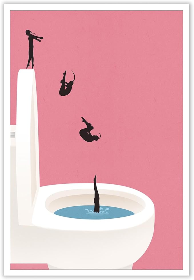 Amazon.com: Vintage Pink Bathroom Wall Decor Art Girls Jumping Toilet ...