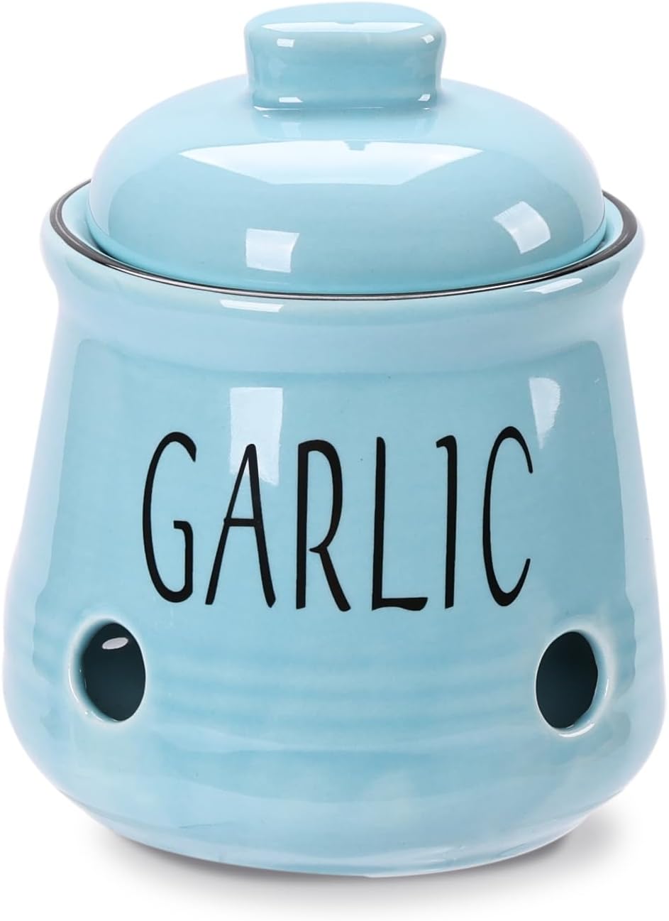 Amazon.com: HAOTOP Garlic Keeper with Lid, Ceramic Mini Garlic ...