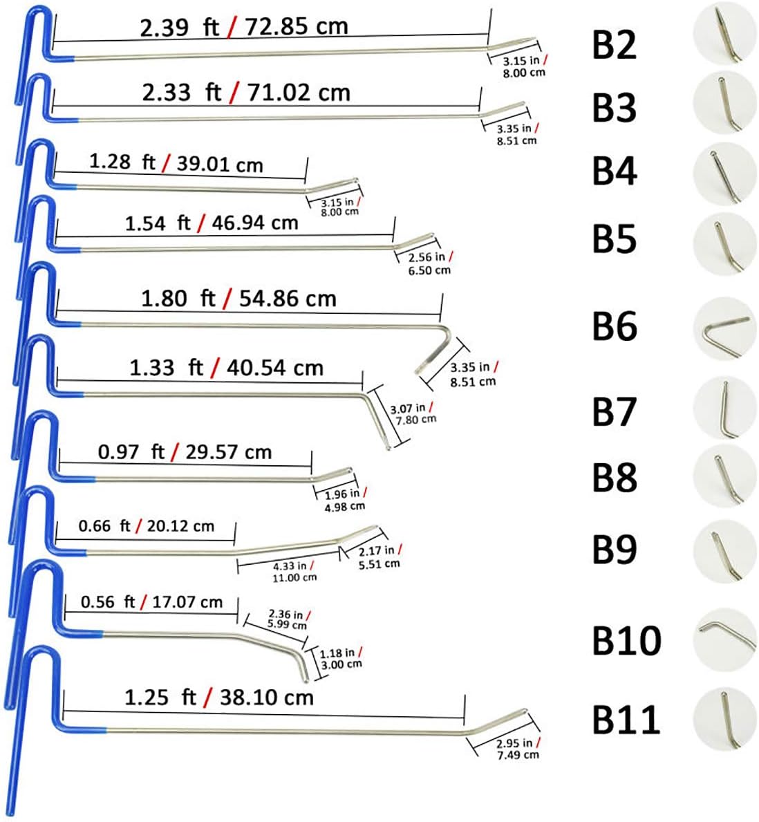WHDZ Paintless Dent Repair Rods Kit Tools Repair Hammer LED Double ...