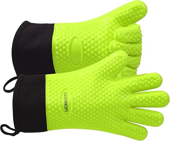 GEEKHOM Silicone Oven Gloves Heat Resistant Silicone Oven Mitts BBQ ...