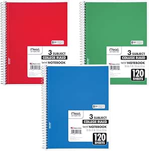Mead Three-Subject College-Ruled Spiral Notebook, 1 Notebook, Color May ...