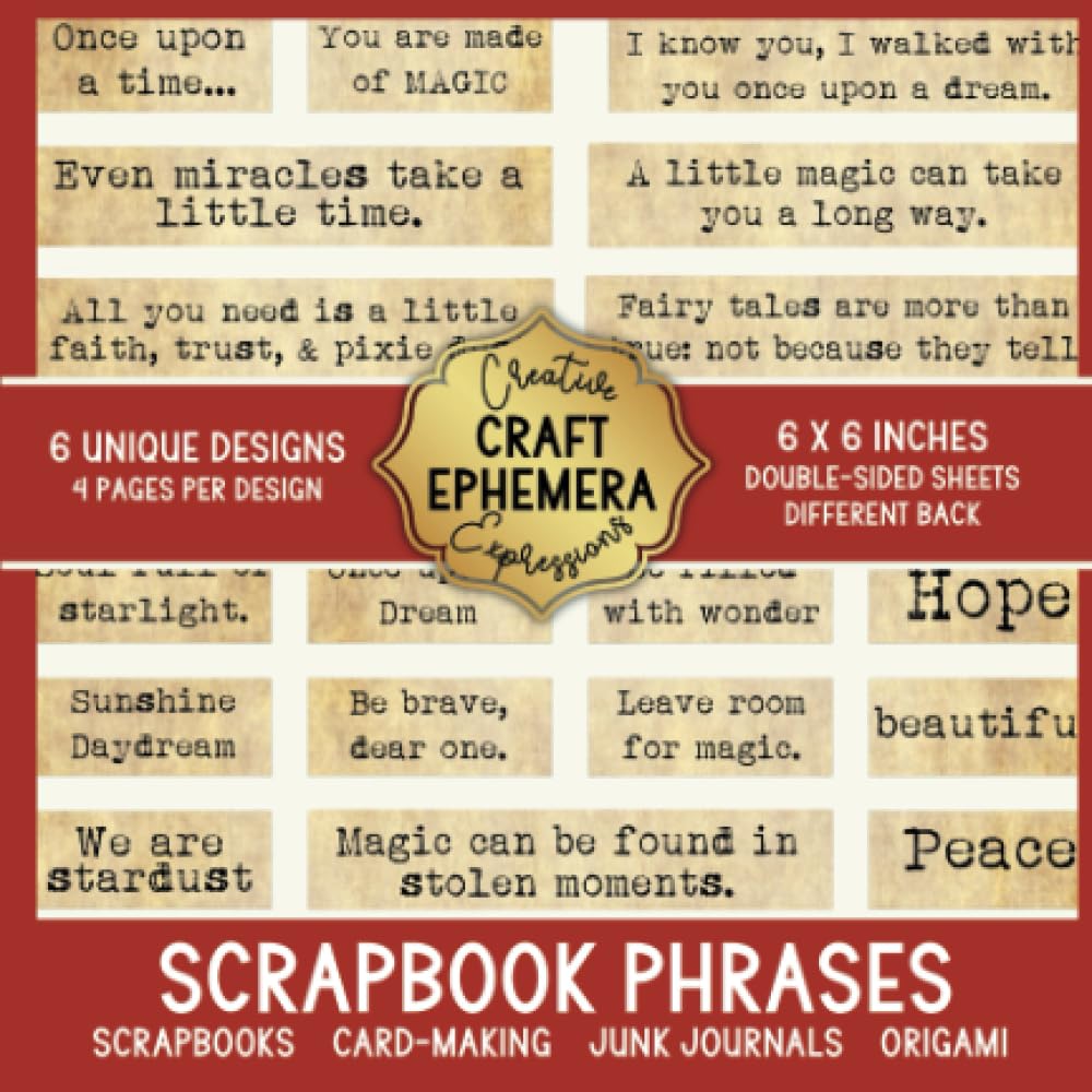 Scrapbook Words and Phrases Vintage Double-Sided Craft Paper, 6" Square ...