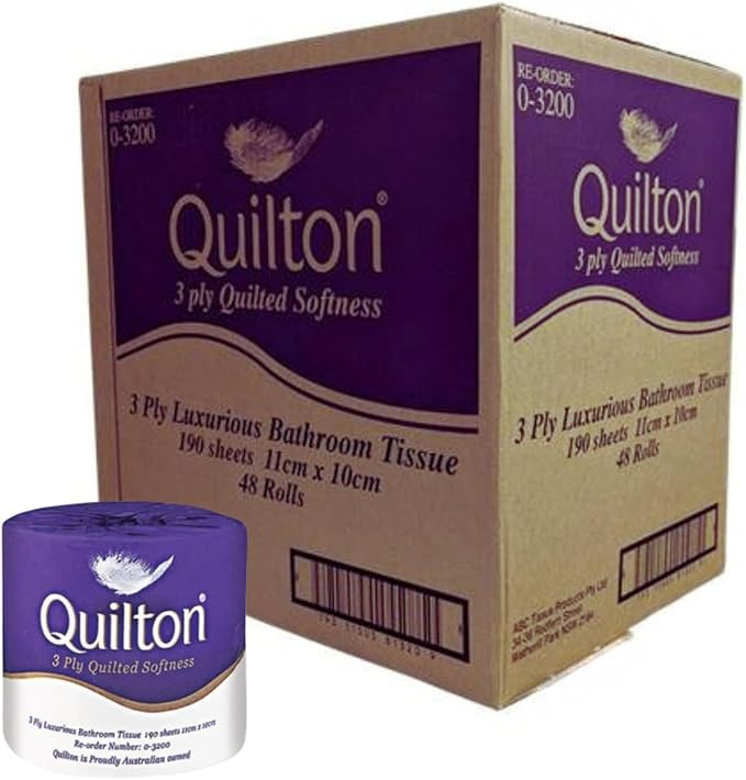 Quilton 3 Ply Luxurious Bathroom Tissue - 190 Sheets Per Roll 11cmx10cm ...