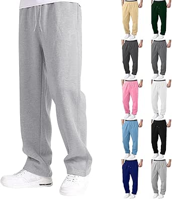 Amazon.com: Baggy Sweat Pants for Mens Fleece Open Bottom Uncuffed ...