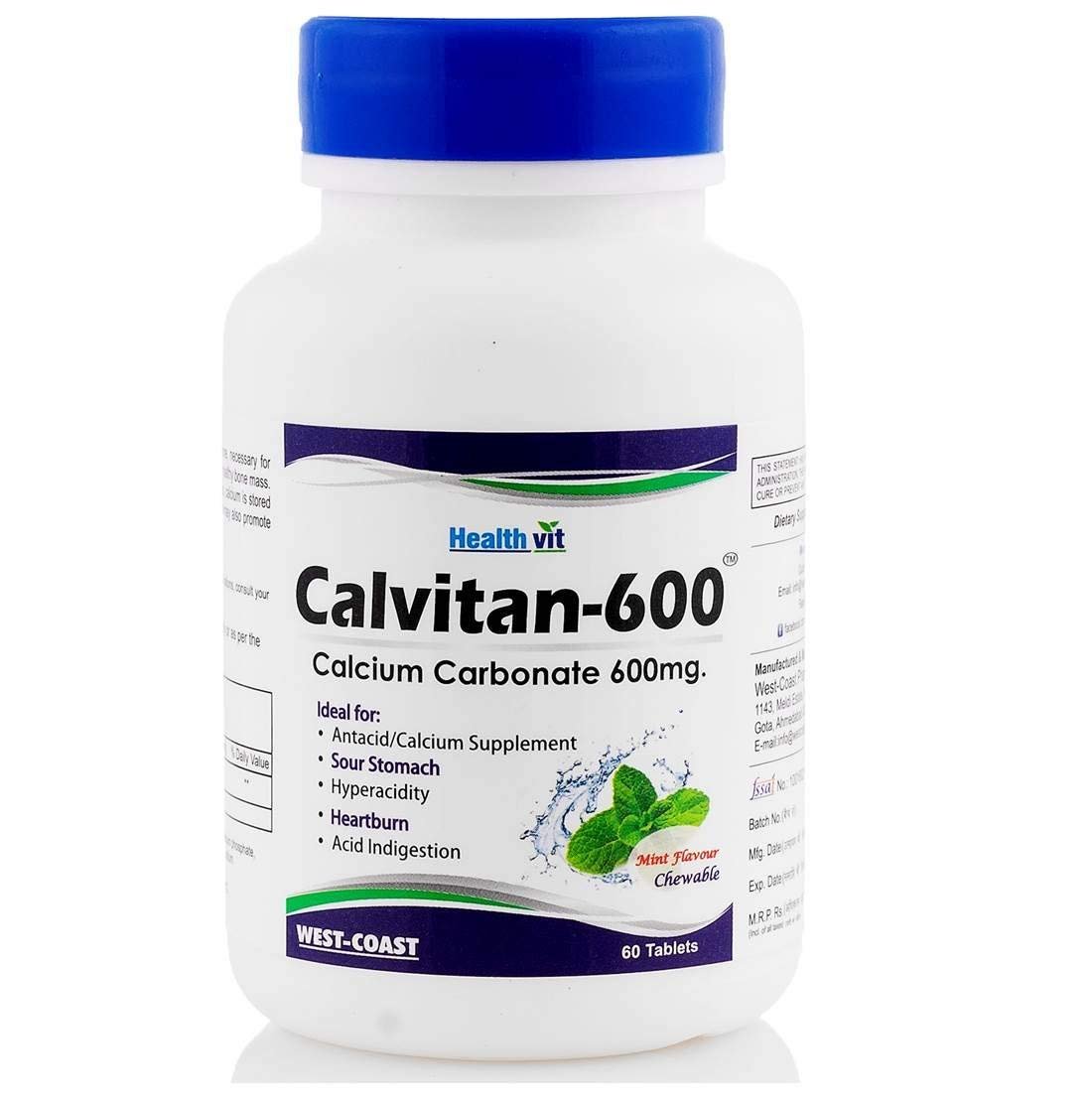 Healthvit Calvitan-600 Calcium Carbonate 600mg - 60 Tablets : Amazon.in ...