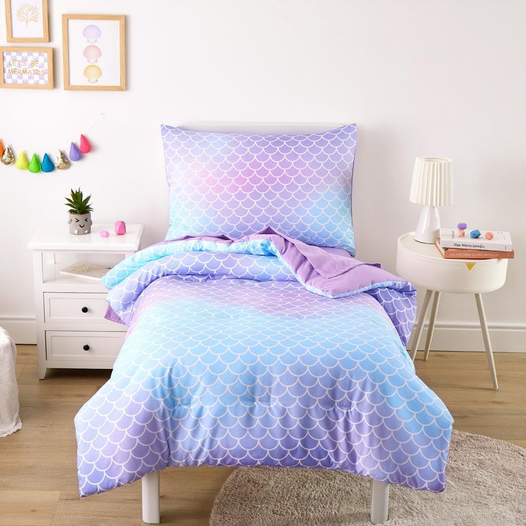 Amazon.com: Wake In Cloud - Mermaid Toddler Bedding Set for Girls, Cute ...