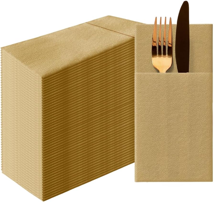 Amazon.com: PAW - Linen Feel Napkins with Built-in Flatware Pocket ...
